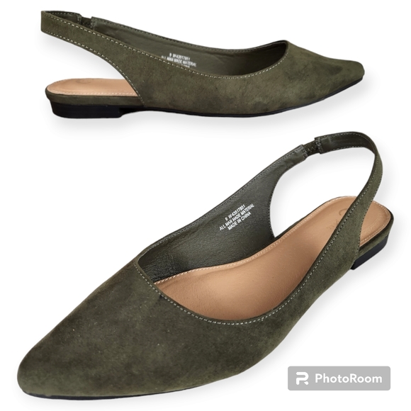 Cato | Shoes | Cato Moss Green Slingbacks Faux Suede Flats Pointed Toe ...
